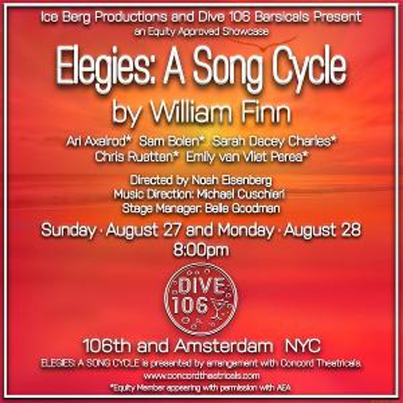 Immersive Production Of William Finn's ELEGIES: A SONG CYCLE To Take Place At Dive 106